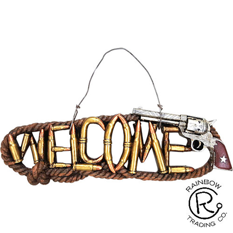 Welcome Bullets 18in Sign w Gun – Marsh Carney Saddlery